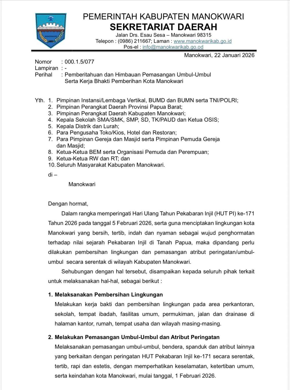 Jelang HUT PI ke 171, Pemda Manokwari Keluarkan Pemberitahuan ...